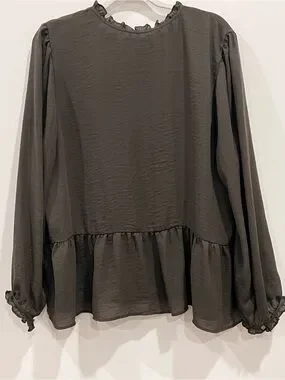LOFT | Tops | Loft Dark Olive Ruffle Trim Peplum Blouse Xl | Poshmark